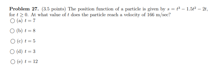 Solved Problem 27. (3.5 points) The position function of a | Chegg.com