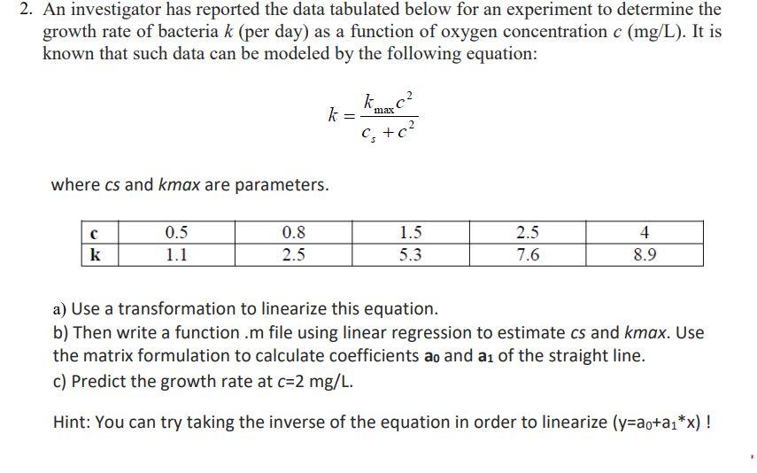 Solved 2. An investigator has reported the data tabulated | Chegg.com