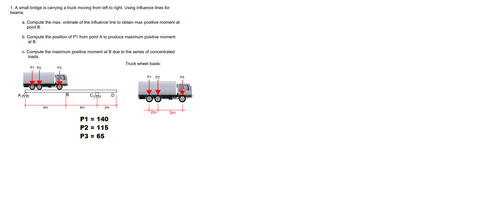 Solved 1. A small bridge is carrying a truck moving from | Chegg.com
