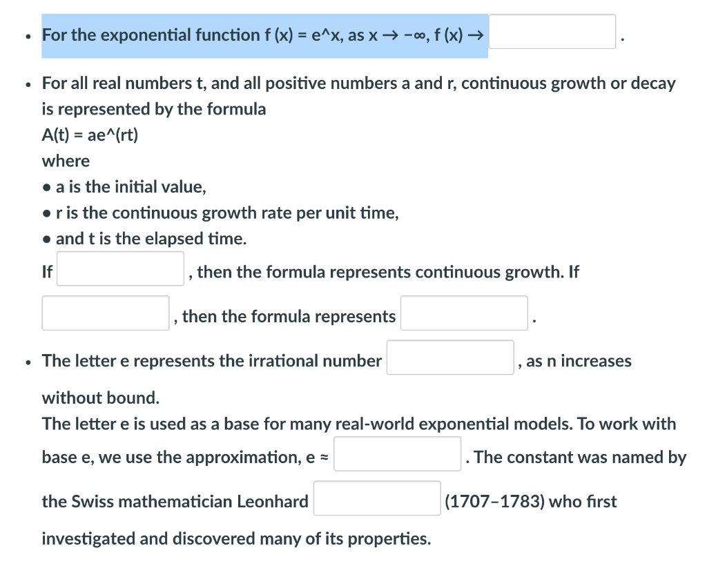 Solved . For the exponential function f(x) = e^x, as x → | Chegg.com