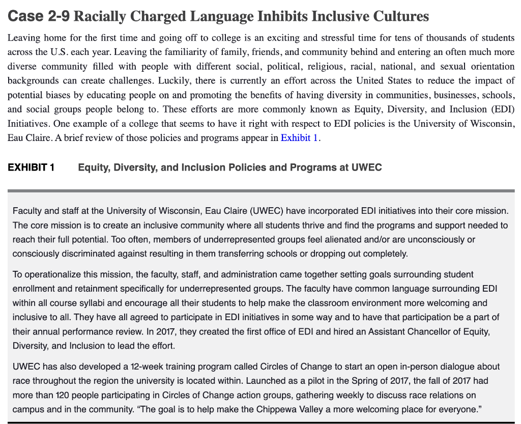 Case 2-9 Racially Charged Language Inhibits Inclusive | Chegg.com
