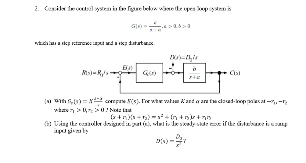 Solved 2. Consider the control system in the figure below | Chegg.com
