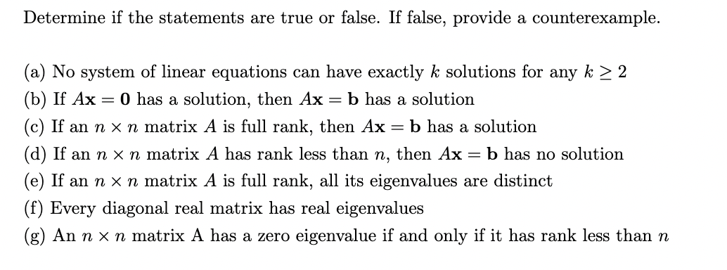 Solved Determine if the statements are true or false. If | Chegg.com