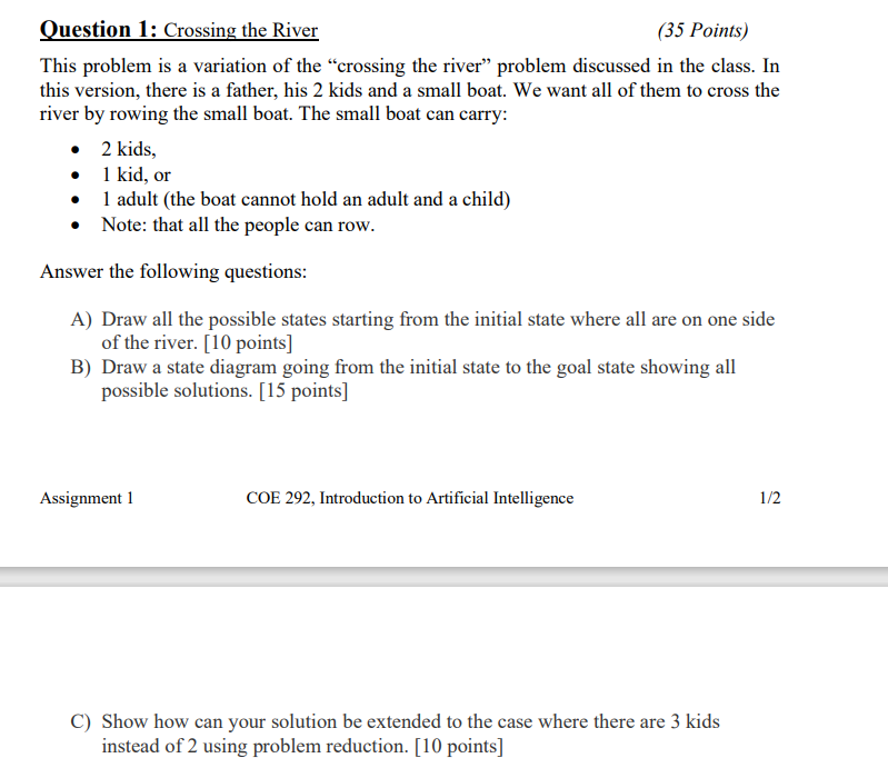 Solved Question 1: Crossing the River (35 Points) This | Chegg.com