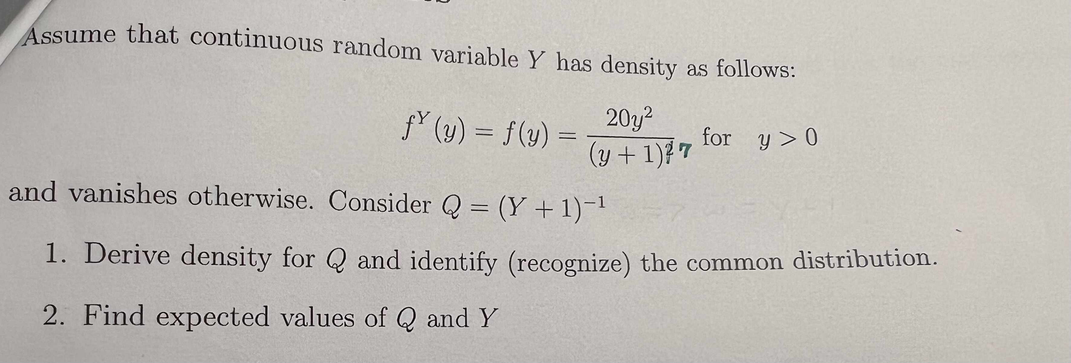 Solved Assume that continuous random variable Y has density | Chegg.com
