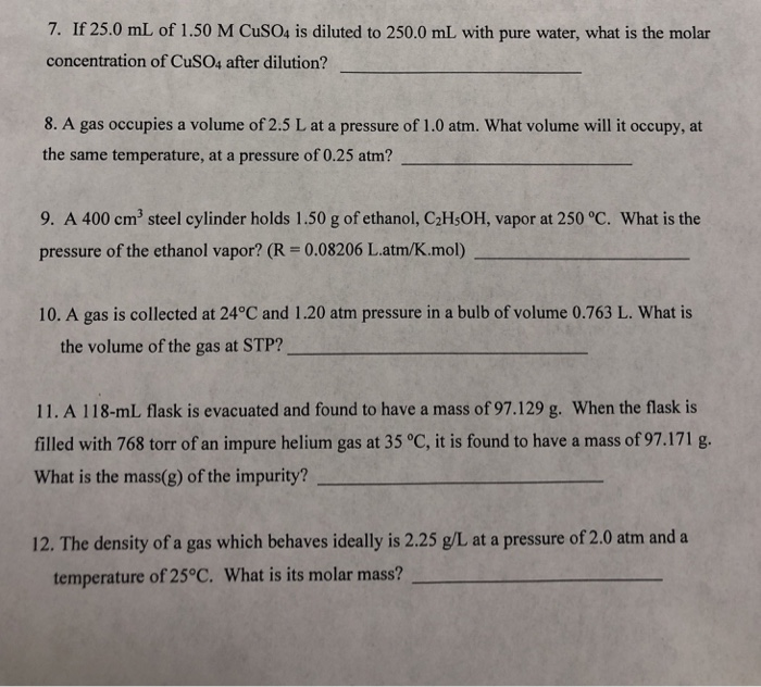 Solved 7. If 25.0 mL of 1.50 M CuSO4 is diluted to 250.0 mL | Chegg.com