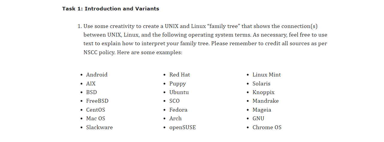 Solved 1. Use some creativity to create a UNIX and Linux | Chegg.com