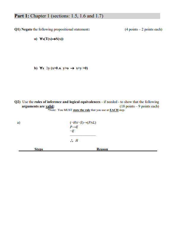Solved Q1) Negate the following propositional statement: (4 | Chegg.com