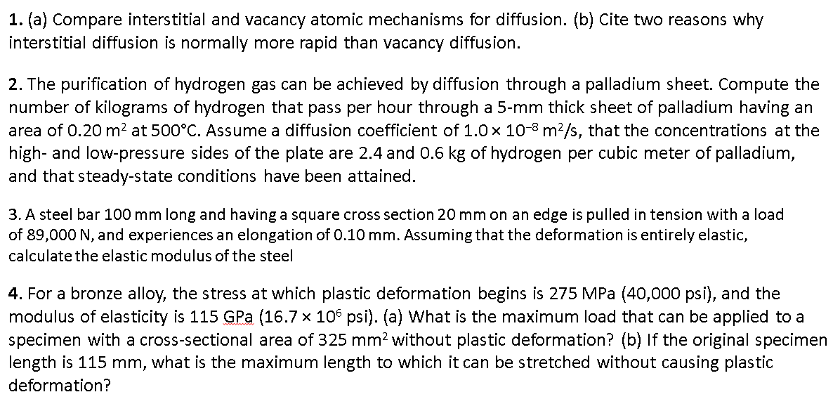 Solved 1. (a) Compare interstitial and vacancy atomic | Chegg.com