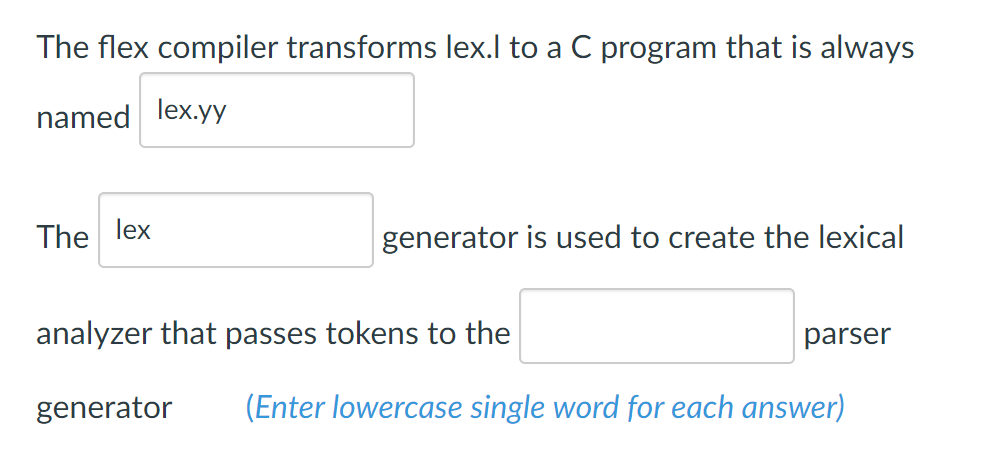 Solved The flex compiler transforms lex.l to a C program | Chegg.com