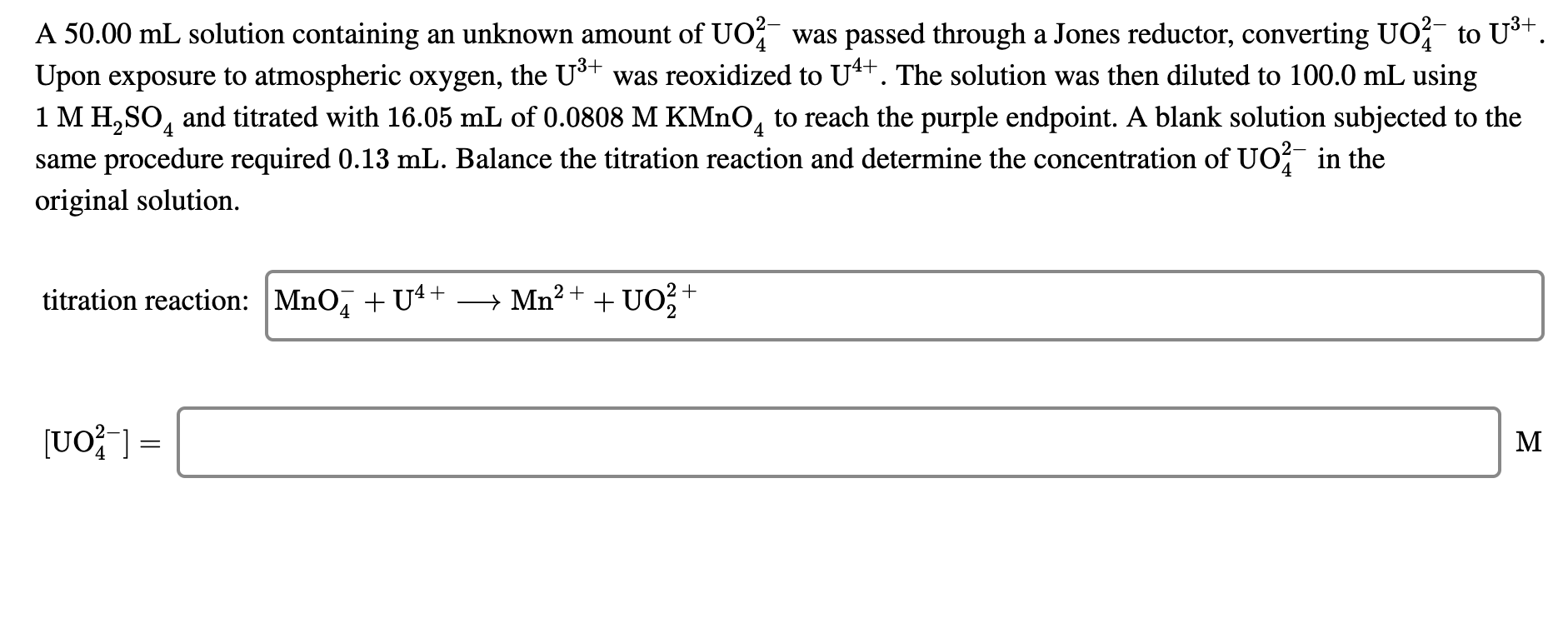 Solved A 50.00 mL solution containing an unknown amount of | Chegg.com
