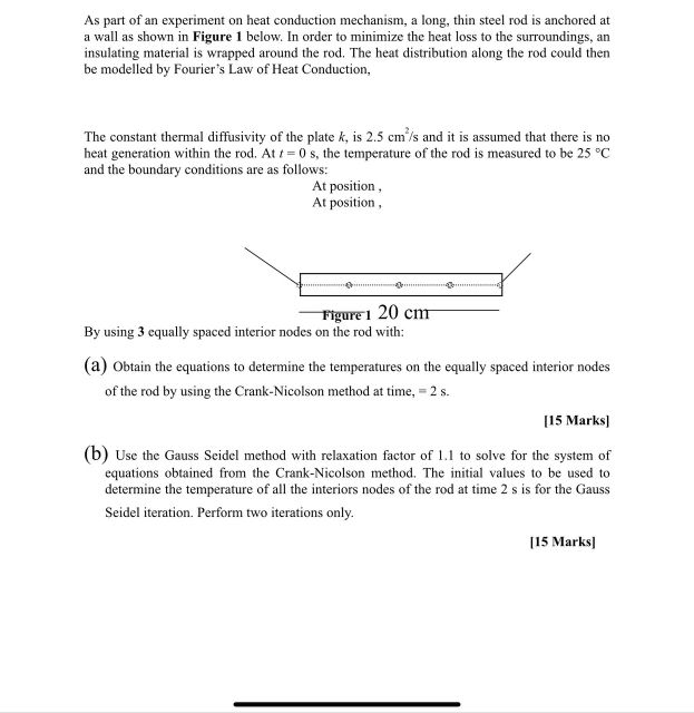 Solved As part of an experiment on heat conduction | Chegg.com