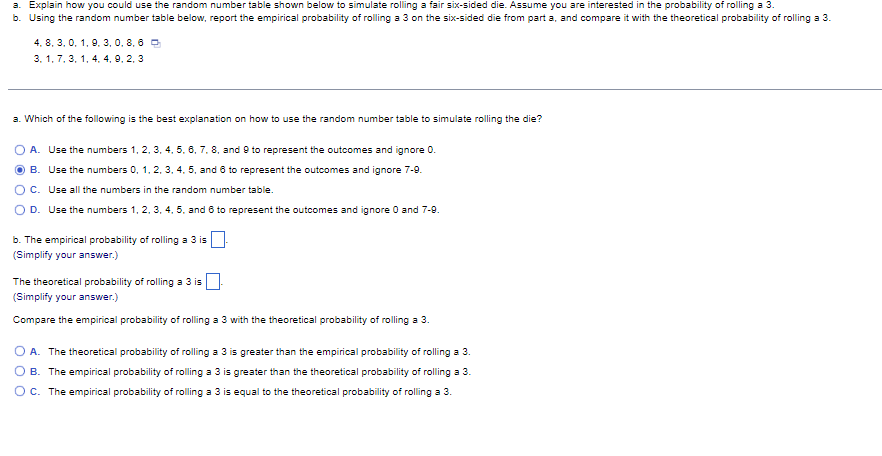 Solved a. Explain how you could use the random number table | Chegg.com