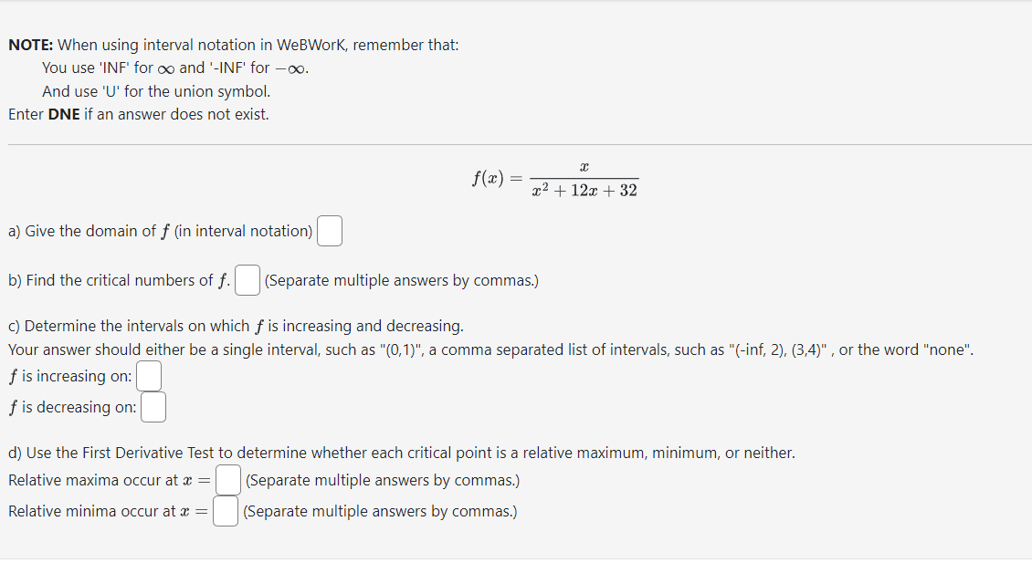 NOTE: When using interval notation in WeBWorK, | Chegg.com