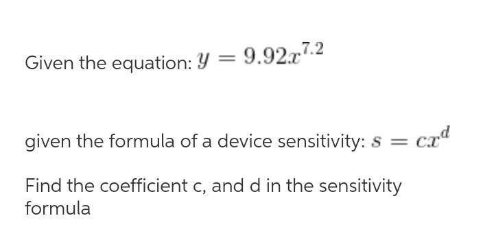 Solved Given the equation: Y = 9.92.27.2 given the formula | Chegg.com