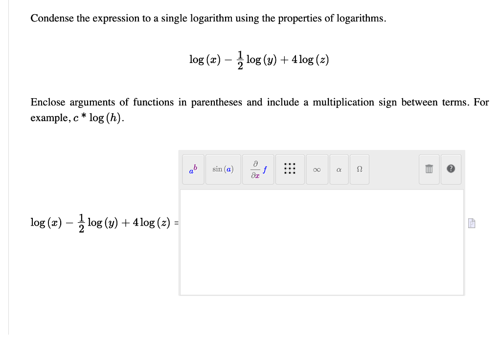Solved Condense the expression to a single logarithm using | Chegg.com