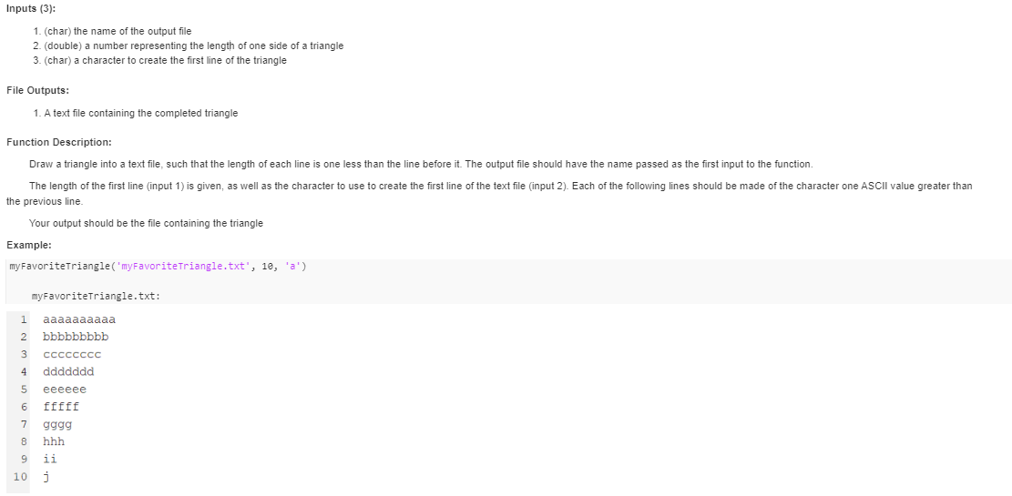 Solved Inputs (3): 1. (char) the name of the output file 2. | Chegg.com