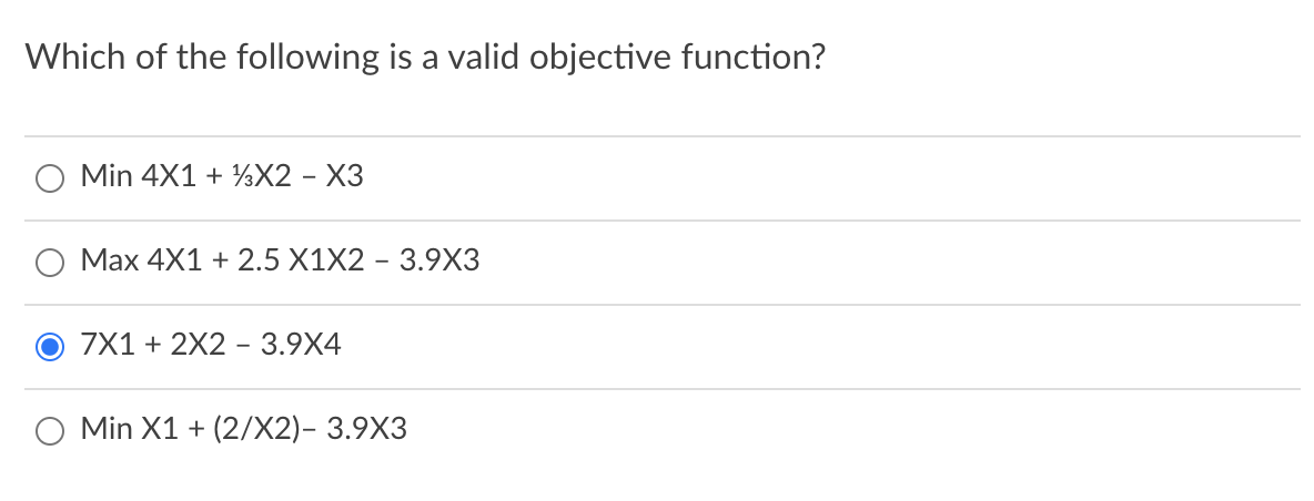 Solved Which Of The Following Is A Valid Objective Function