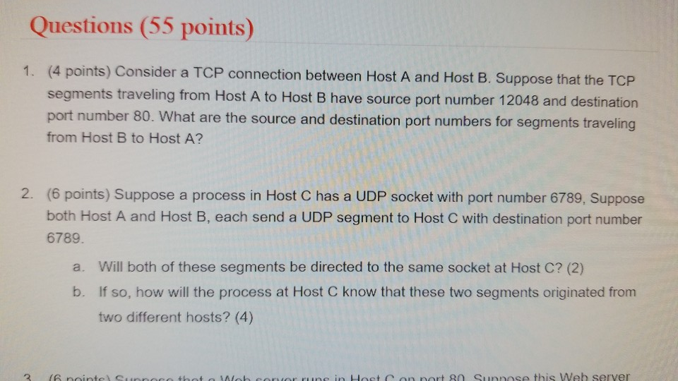 Solved Questions (55 points) (4 points) Consider a TCP | Chegg.com