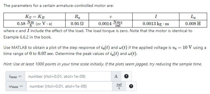 Solved The parameters for a certain armature-controlled | Chegg.com