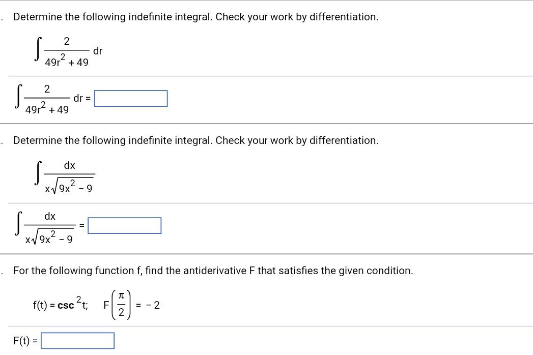Solved Determine the following indefinite integral. Check | Chegg.com