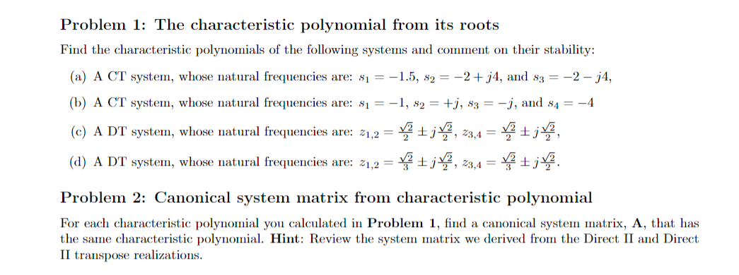 Problem 1: The characteristic polynomial from its | Chegg.com