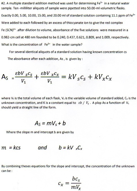 Solved #2. A multiple standard addition method was used for | Chegg.com