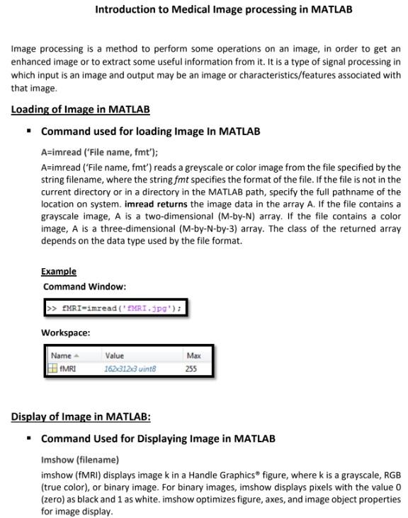 Solved Introduction to Medical Image processing in MATLAB | Chegg.com
