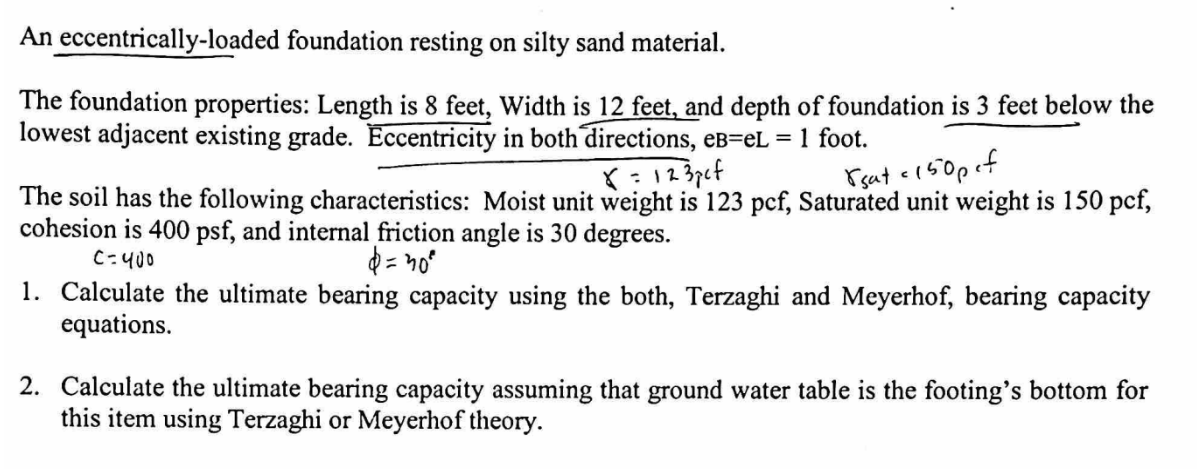 Solved An eccentrically-loaded foundation resting on silty | Chegg.com