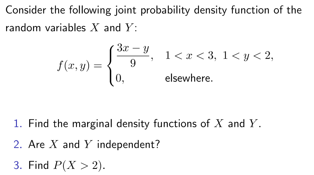 Solved Consider the following joint probability density | Chegg.com