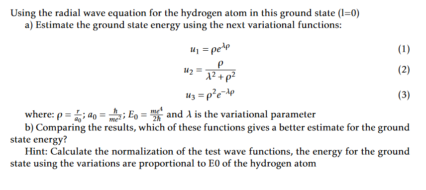 Solved Using the radial wave equation for the hydrogen atom | Chegg.com