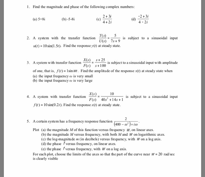Solved 1. Find the magnitude and phase of the following | Chegg.com