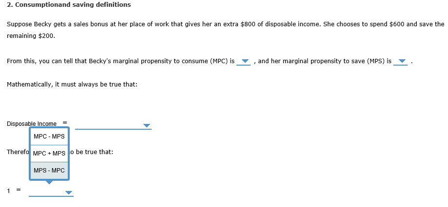 Solved 2. Consumptionand saving definitions Suppose Becky | Chegg.com