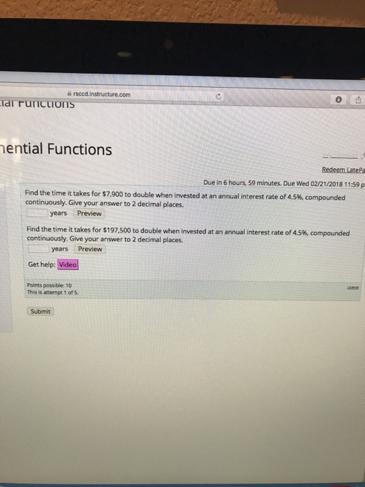 Solved .「sccd.instructure.com ential Functions Redeem LatePa | Chegg.com