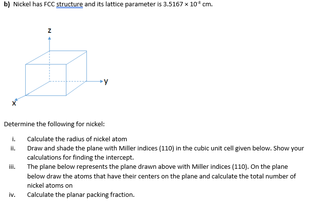 Solved b) Nickel has FCC structure and its lattice parameter | Chegg.com