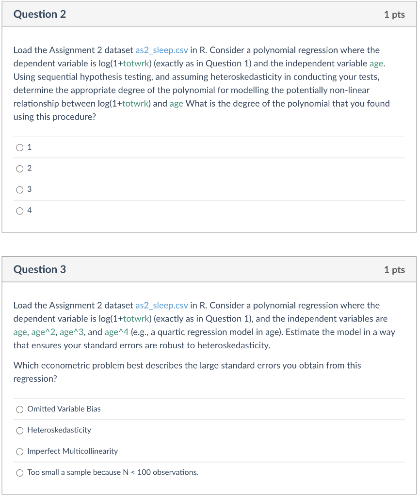 Load the Assignment 2 dataset as2_sleep.csv in R. Run | Chegg.com