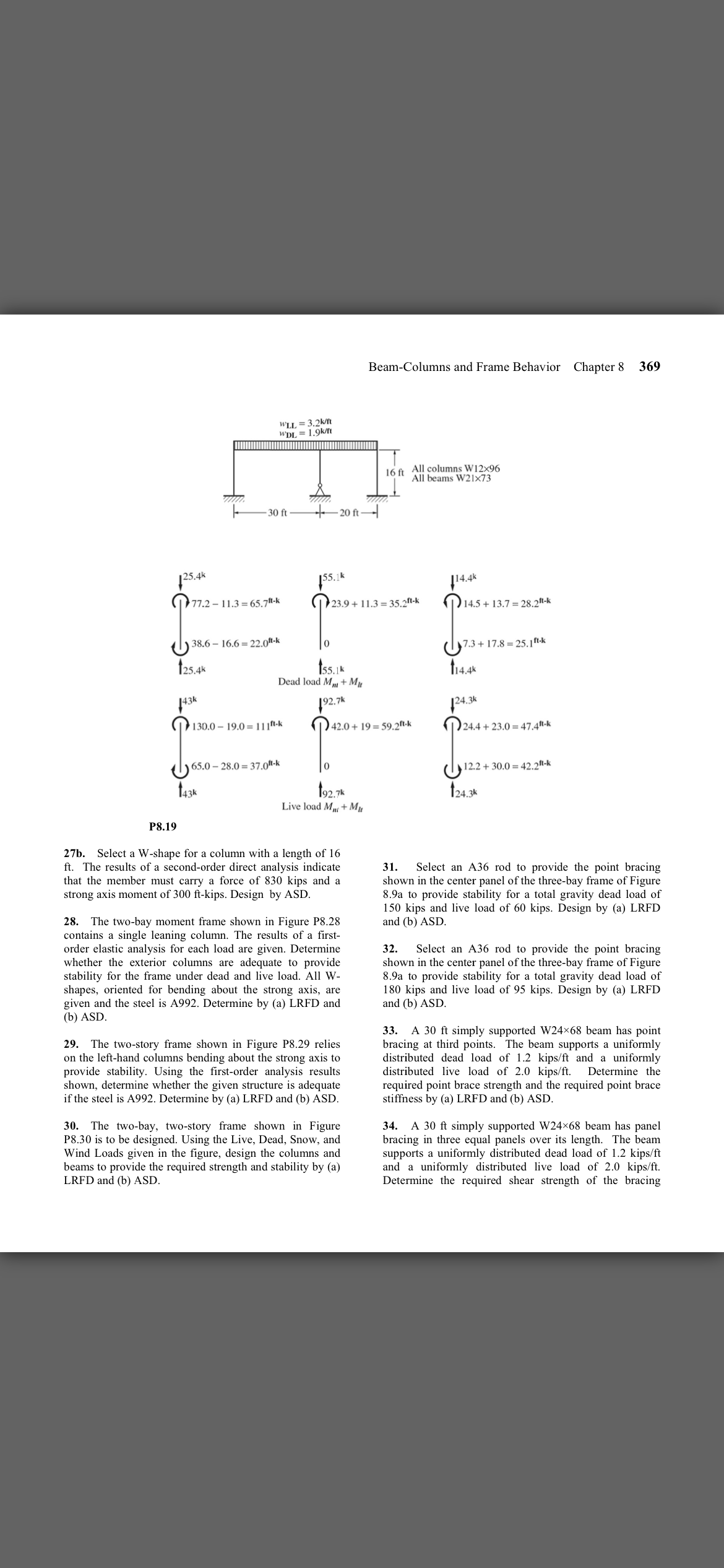 Solved 308 Chapter 8 Beam-Columns and Frame Behavior Figure | Chegg.com