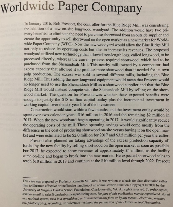 Solved Worldwide Paper Company In January 2016, Bob | Chegg.com