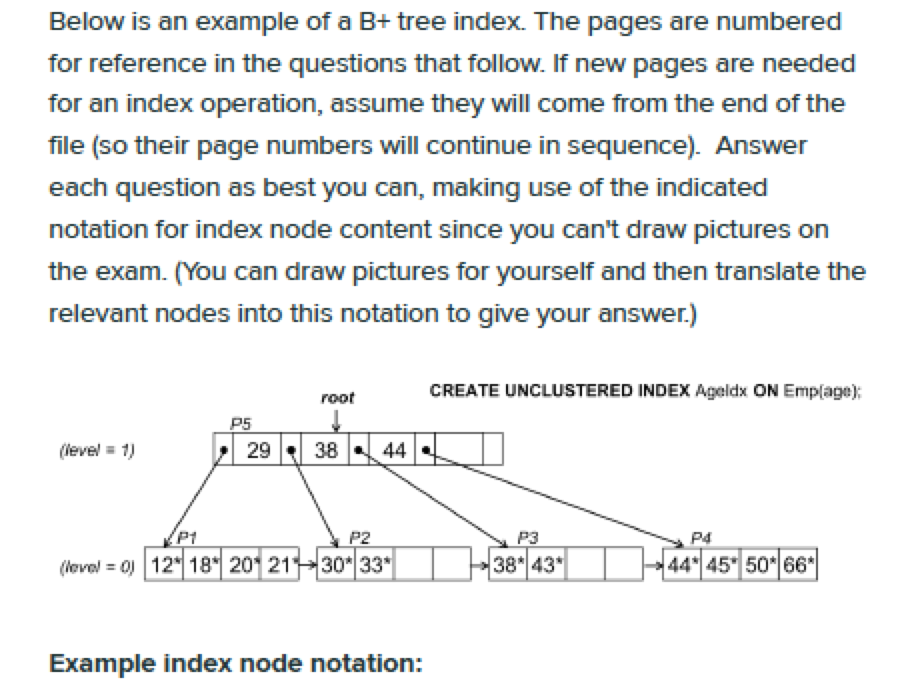 Solved Below is an example of a B+ tree index. The pages are | Chegg.com