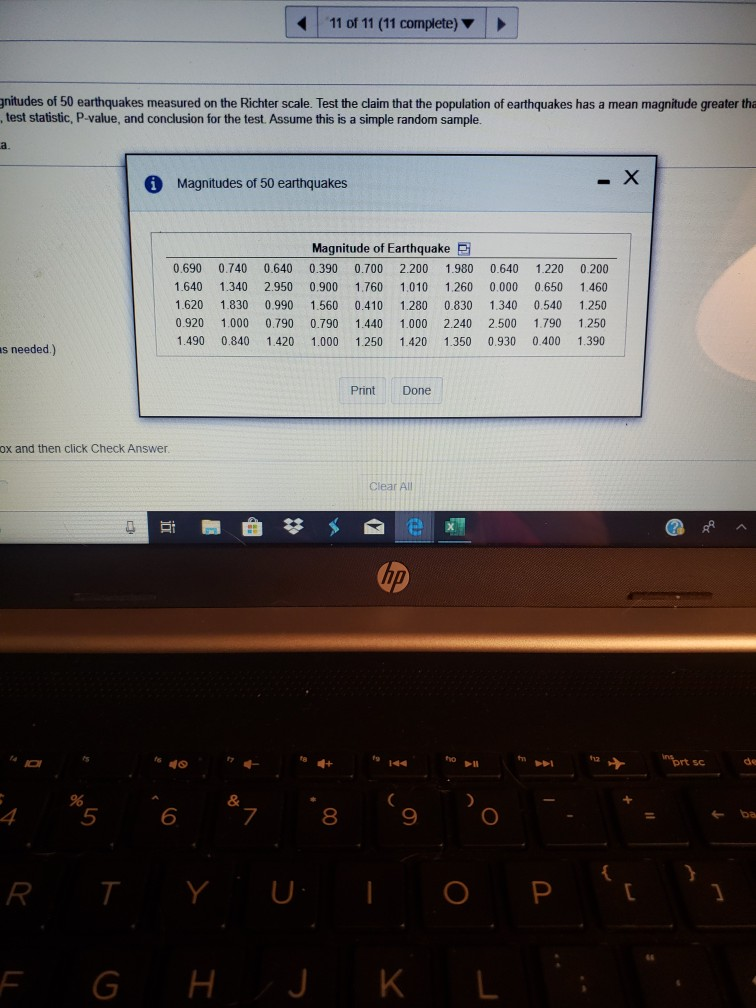 Solved the data table list the magnitude of 50 earthquakes . | Chegg.com