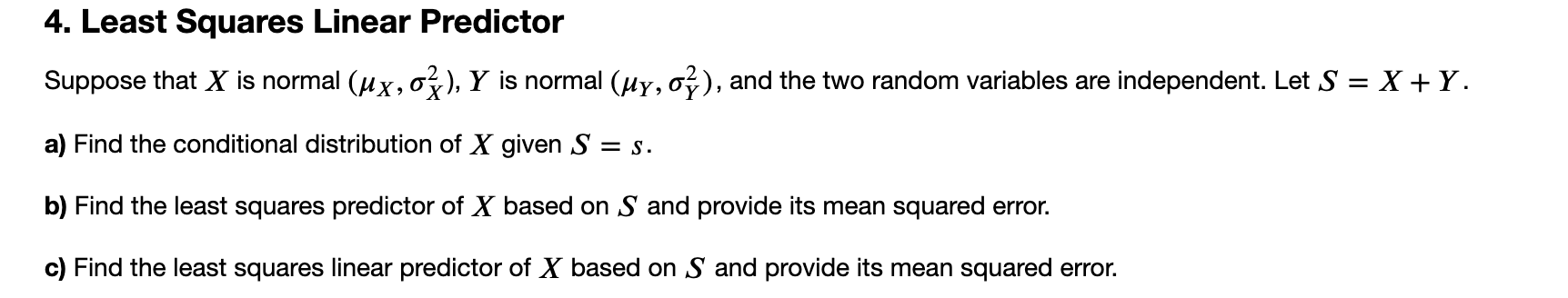 Solved 4. Least Squares Linear Predictor Suppose that X is | Chegg.com