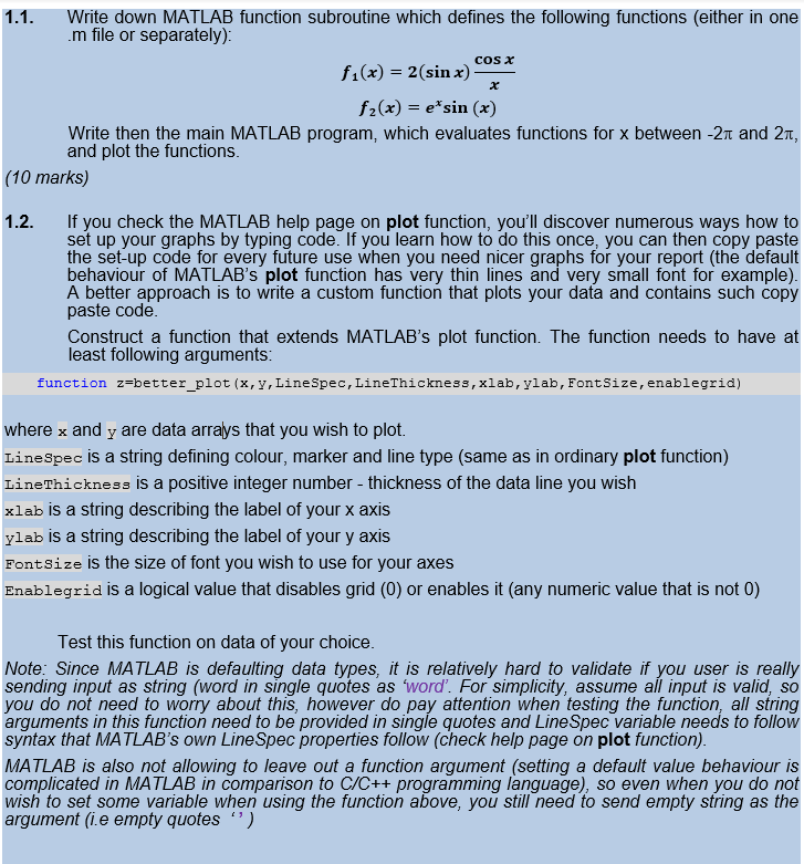 Solved X 1 1 Write Down Matlab Function Subroutine Which