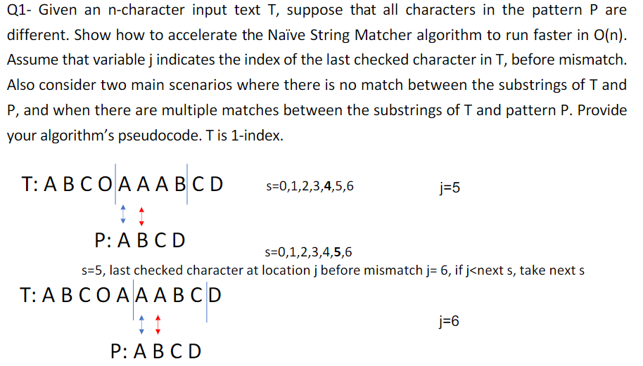 Solved Q1- ﻿Given an n-character input text T, ﻿suppose that | Chegg.com