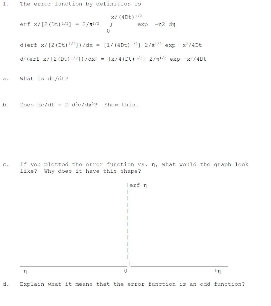 Solved 1. The error function by definition is erf x/[2 (DE) | Chegg.com