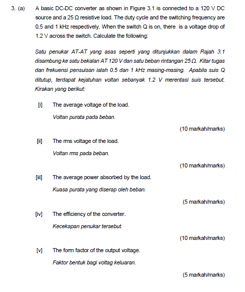Solved 3. (a) A basic DC-DC converter as shown in Figure 3.1 | Chegg.com