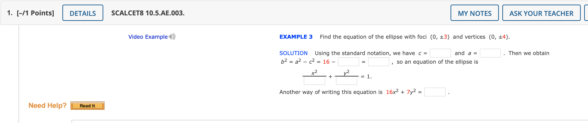 Solved 1. (-/1 Points] DETAILS SCALCET8 10.5.AE.003. MY | Chegg.com
