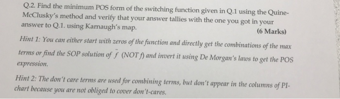 Solved Q.2. Find the minimum POS form of the switching | Chegg.com