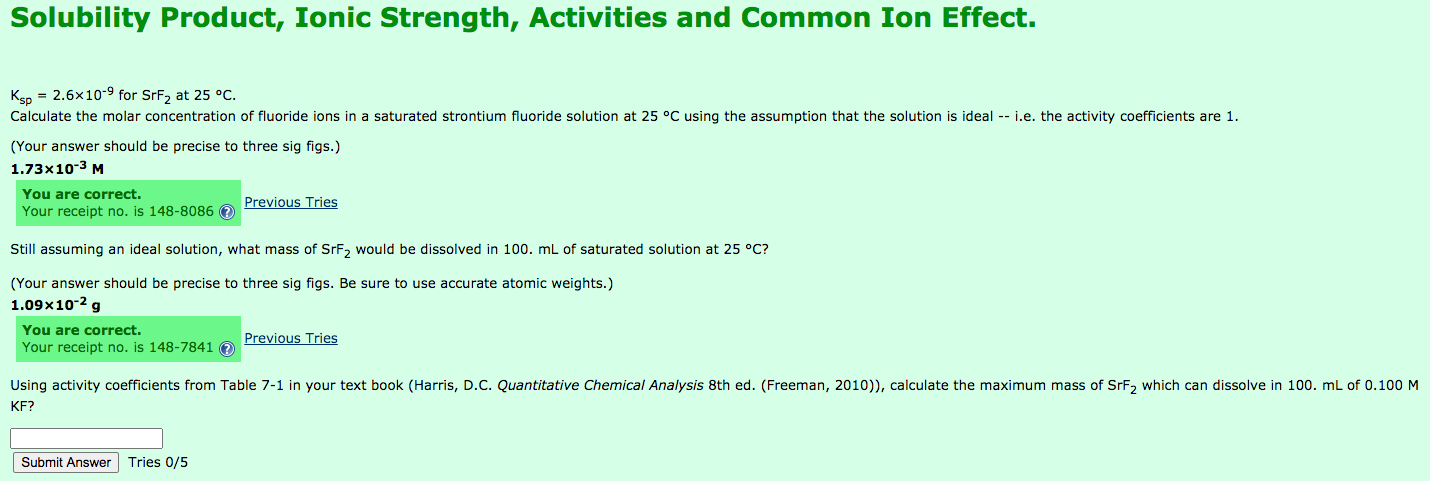 Solved Solubility Product, Ionic Strength, Activities and | Chegg.com