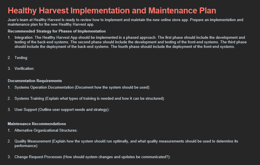 Solved Joan’s team at Healthy Harvest is ready to review how | Chegg.com