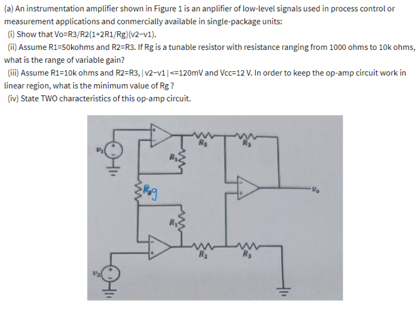 Solved (a) An instrumentation amplifier shown in Figure 1 is | Chegg.com